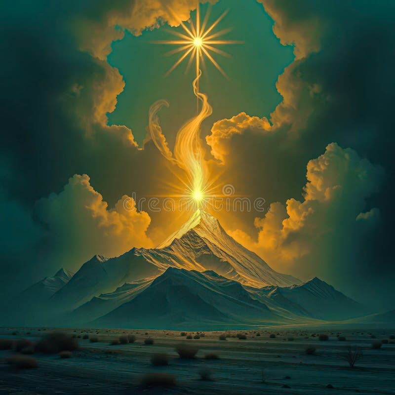 Bright Beams of Light in the Sky Above the Mountain Range. Stock Photo ...