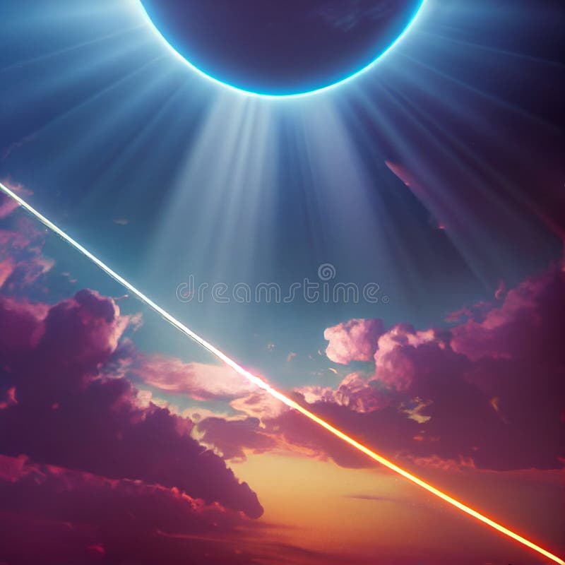 Bright Beams of Light on the Sky with Clouds, a Strong Source of Light ...