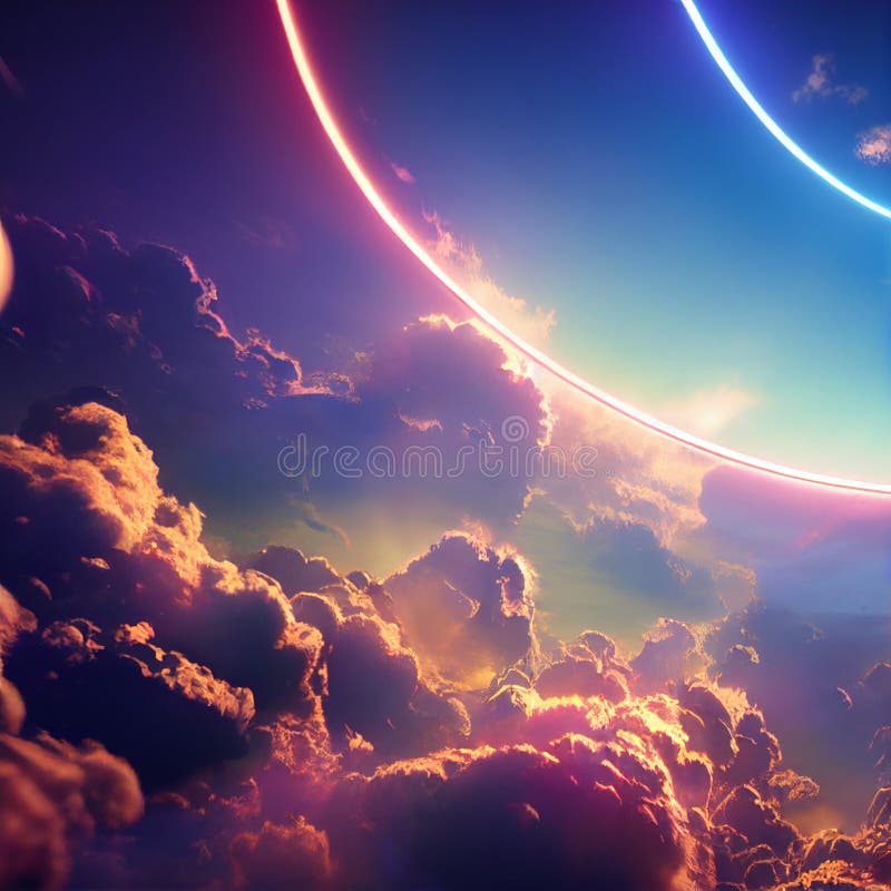 Bright Beams of Light on the Sky with Clouds, a Strong Source of Light ...