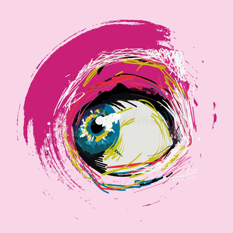 Bright and Beautiful Blue Eye on a Pink Circle and Background,sticker ...