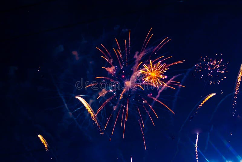 Bright, Beautiful Blue Fireworks in the Night Sky. Stock Image - Image ...