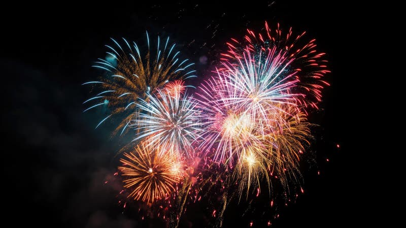 Bright Beautiful Epic Fireworks on Black Background Stock Image - Image ...
