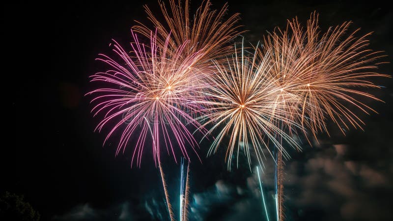 Bright Beautiful Epic Fireworks on Black Background Stock Image - Image ...
