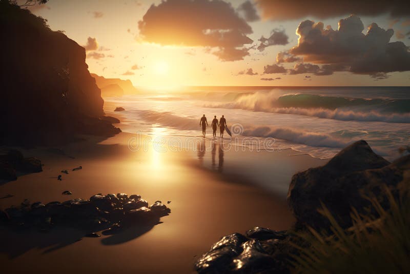 Bright Beautiful Sunrise or Sunset at Sea. Neural Network AI Generated ...