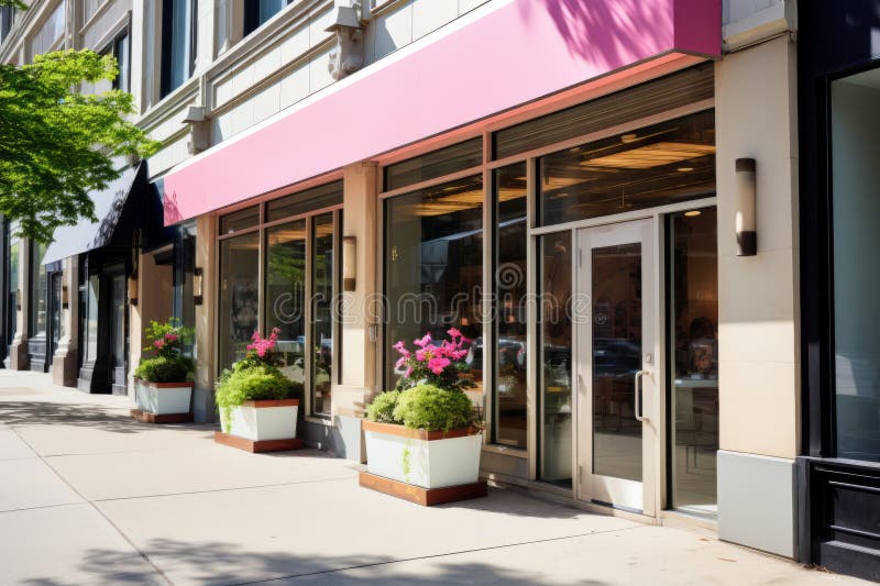 Bright Beauty Salon Facade with Large Windows and Flowers Stock Image ...