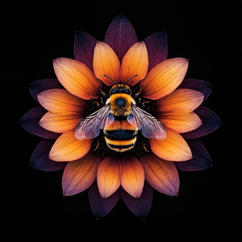 Bright Bee on Flower Digital Art with Solid Background Stock ...