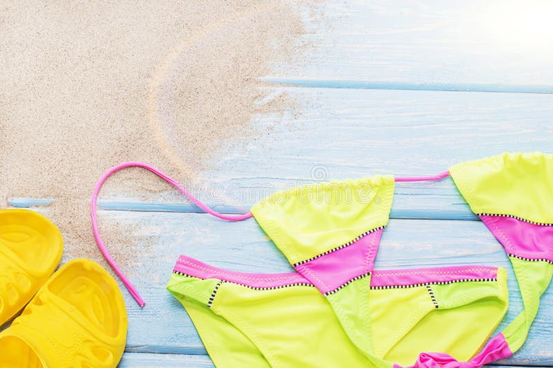 Bright Bikini on the Sand, Yellow Shale. Stock Image - Image of ...