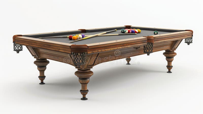 Bright Billiard Table with Balls and Cues on White Isolated Background ...