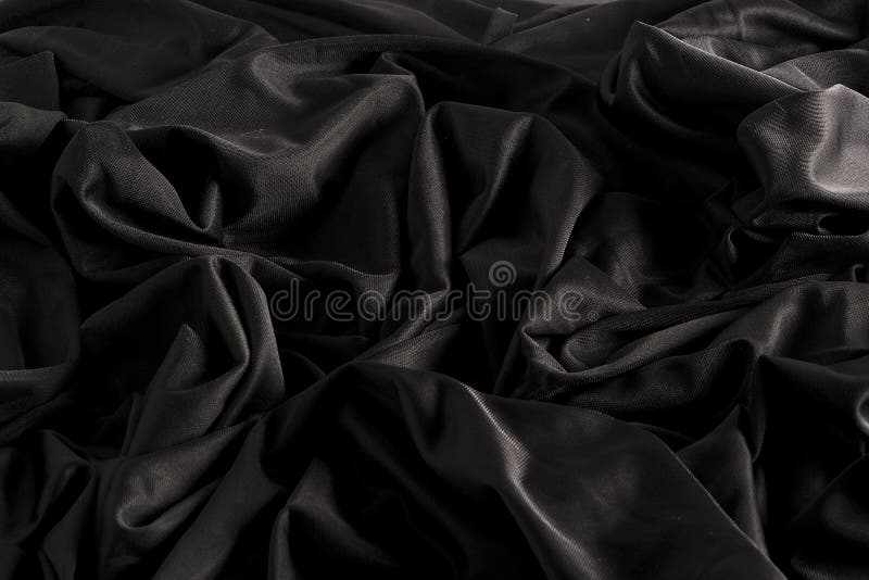 Bright Black Fabric with Ripples and Texture with Hard Light and Dark ...