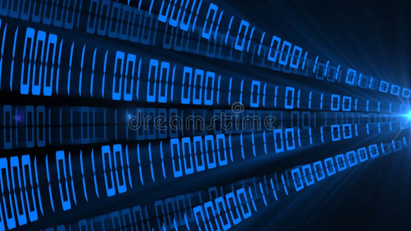 Bright Blue Abstract Binary Code on Black Background with Various Light ...
