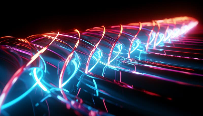 Bright Blue Abstract Pattern, Glowing Neon Lights Illuminate Generated ...