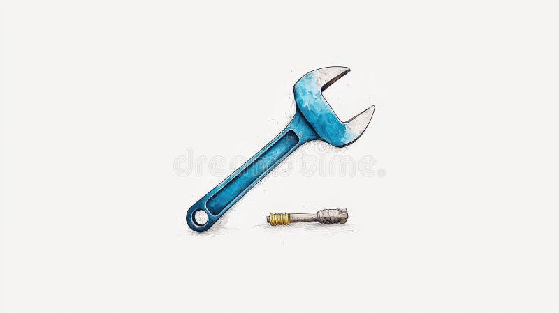 Bright Blue Adjustable Wrench Next To Silver Bolt on Plain Light ...