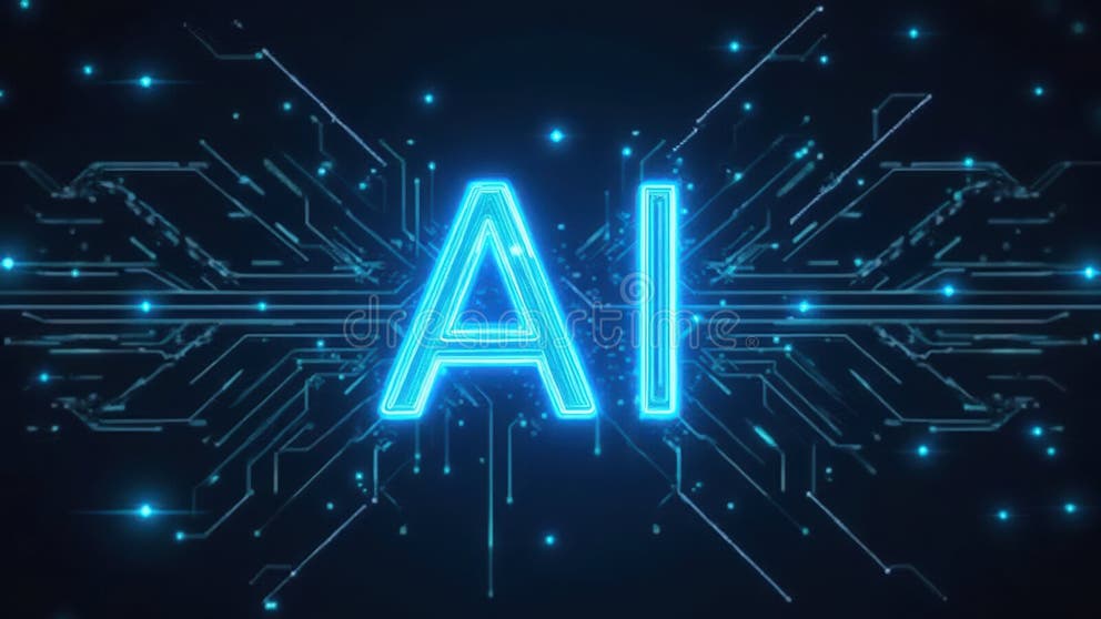 Bright Blue Artificial Intelligence Symbol with Glowing Digital Lines ...