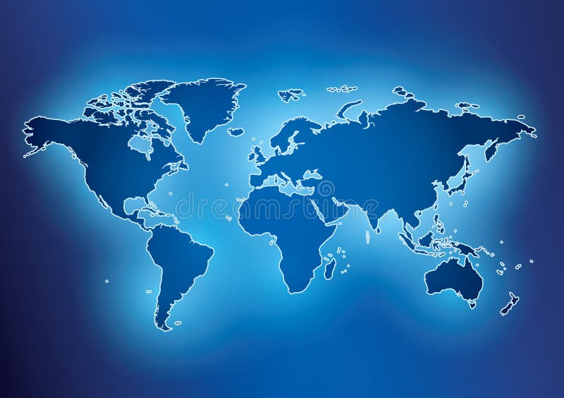 Bright Blue Background with Map of the World and Contour - Eps Stock ...