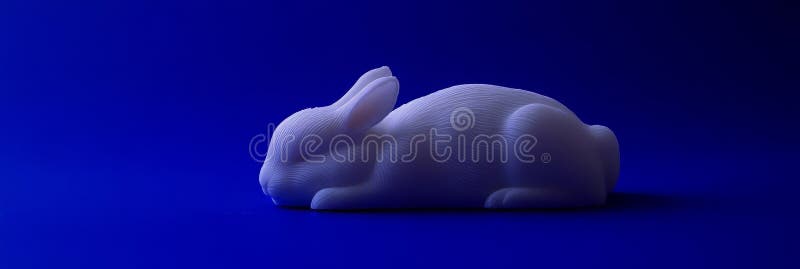 On a Bright Blue Background, a Symmetrical Portrait of a White Rabbit ...