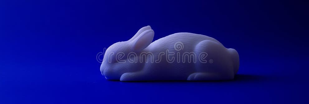 On a Bright Blue Background, a Symmetrical Portrait of a White Rabbit ...