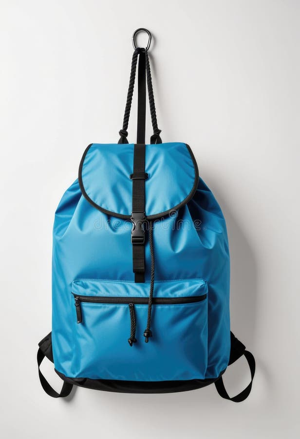 Blue Backpack Hanging on White Wall Travel Bag School Bag Hiking ...