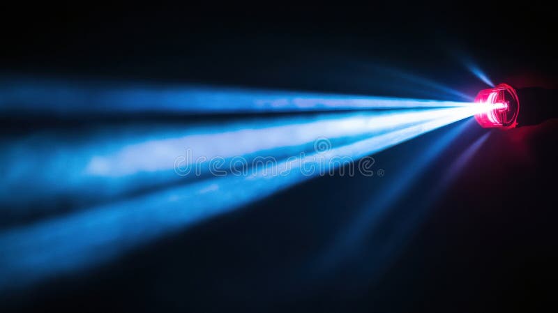 Bright Blue Beam of Light Projecting from a Red Source in Darkness ...