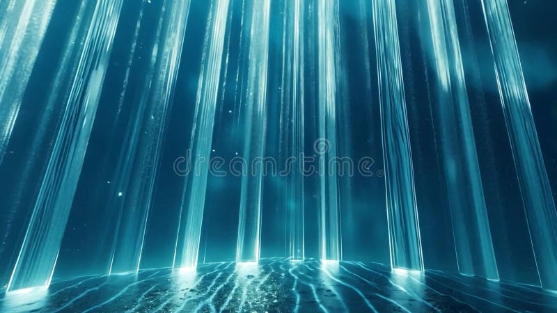 Bright Blue Beams of Light Falling on a Reflective Surface, Creating a ...