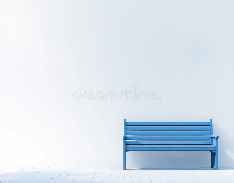 Bright Blue Bench Against Plain Wall Stock Image - Image of simple ...