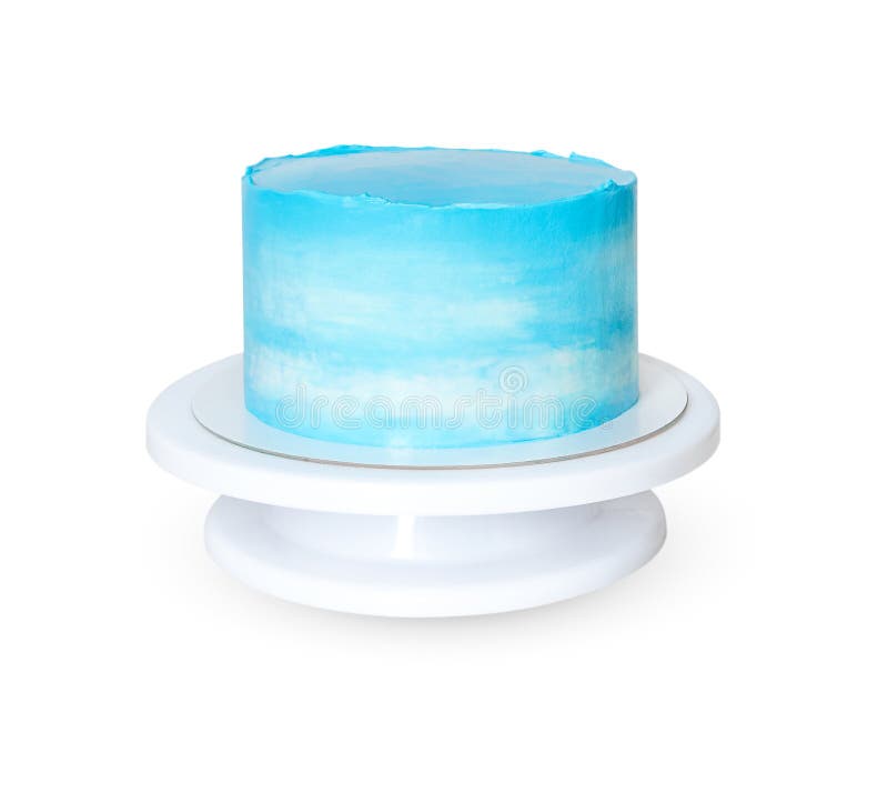 Bright Blue Cake on a Stand Isolated on White Background Stock Photo ...