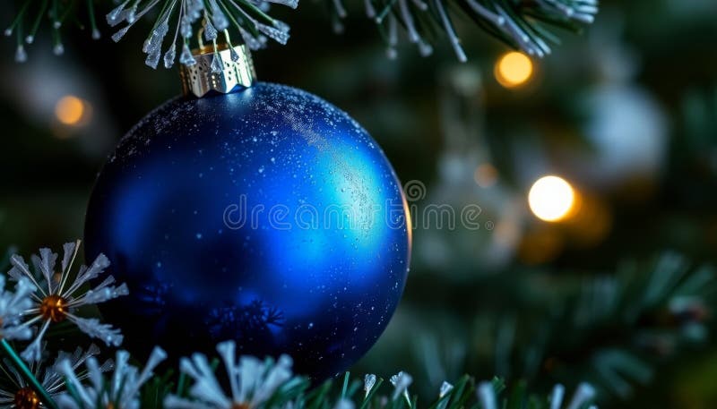 Bright Blue Christmas Bauble on Evergreen Tree Stock Illustration ...