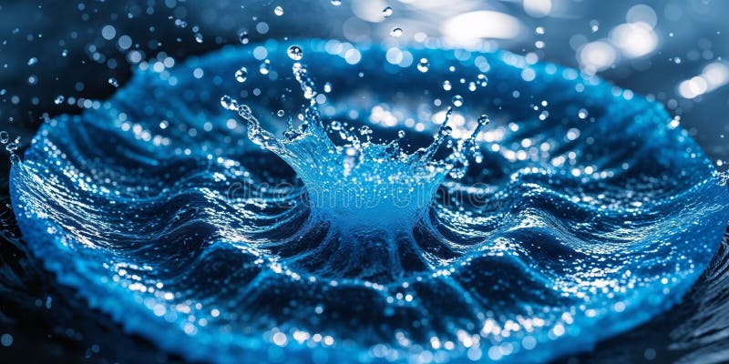 Bright Blue Circular Water Splash with Light Effects and Texture Stock ...