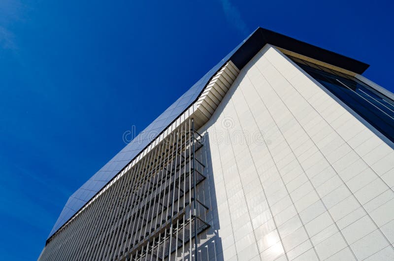 Bright Blue City Buildings with Clouds Stock Image - Image of towers ...