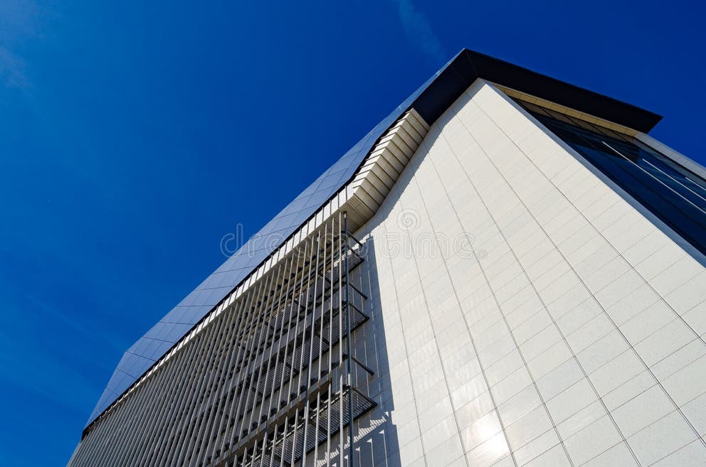 Bright Blue City Buildings with Clouds Stock Image - Image of towers ...