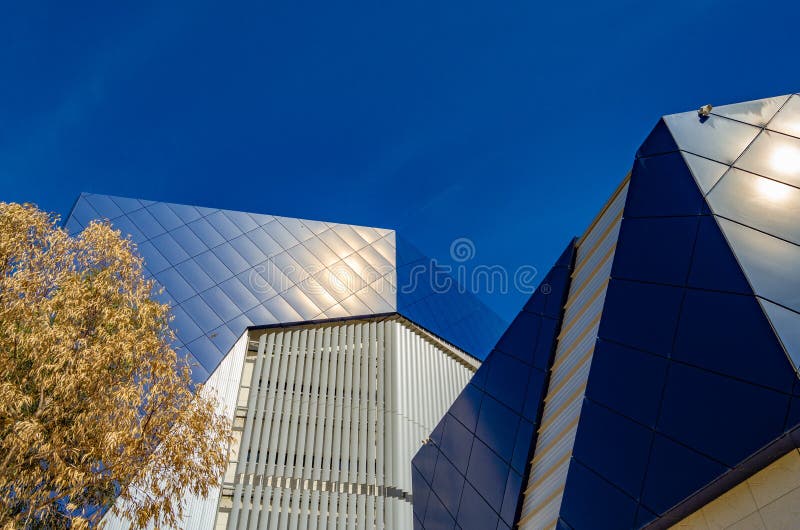 Bright Blue City Buildings with Clouds Stock Photo - Image of industry ...