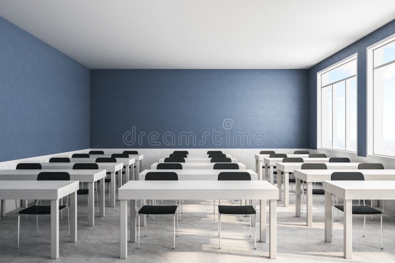 Bright Blue Classroom Interior Stock Illustration - Illustration of ...