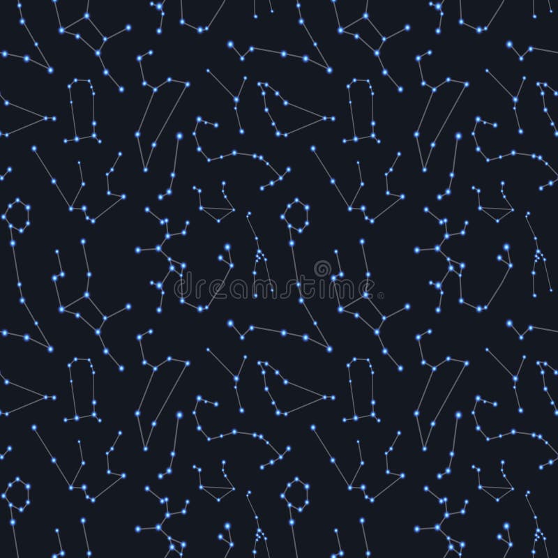 Bright Blue Constellations on Night Sky, Seamless Pattern Stock ...