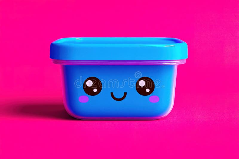 Bright Blue Container with a Cheerful Face on a Vibrant Pink Background ...