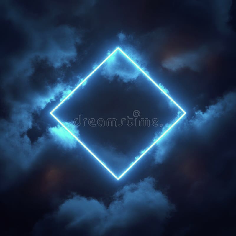 Bright Blue Diamond Shape Glowing in Dark Clouds at Night Stock Image ...