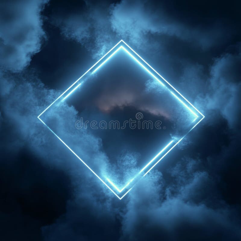 Bright Blue Diamond Shape Glowing in Dark Clouds at Night Stock Photo ...