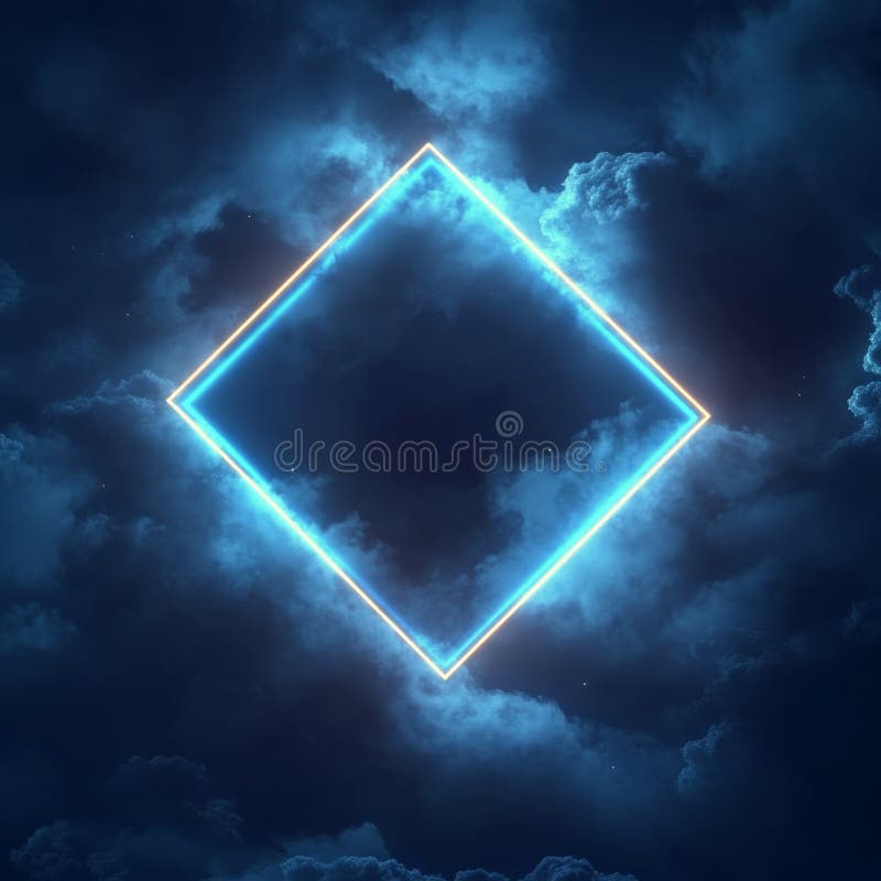 Bright Blue Diamond Shape Glowing in Dark Clouds at Night Stock Photo ...