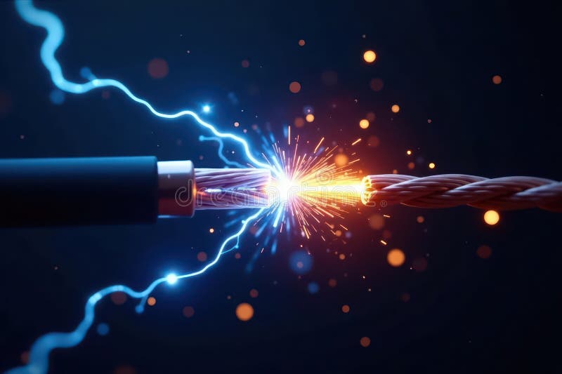 Bright Blue Electric Arc Sparks between Copper Wires, Insulator, Macro ...