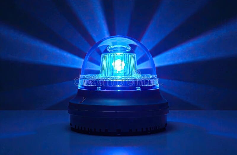 Bright Blue Emergency Light Shining in a Dark Room with Radiating Light ...