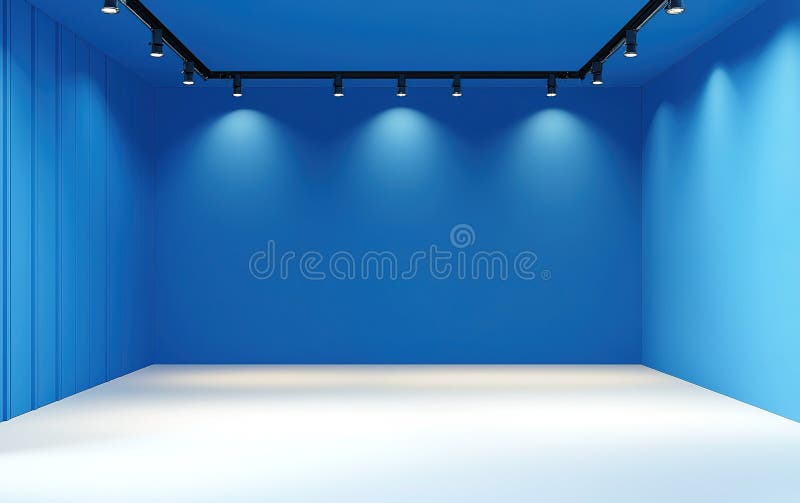 Bright Blue Empty Room with Modern Lighting and Minimal Decor, Ideal ...