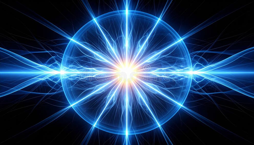 Bright Blue Energy Sphere with Radiating Rays Stock Illustration ...