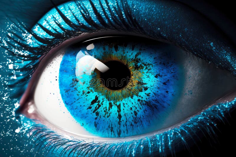 Bright Blue Female Human Eye Tinted with Blue Shadows Stock ...