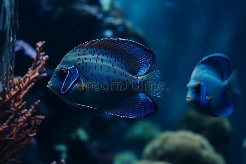 Bright Blue Fish Swims in the Sea. Generative AI. Stock Illustration ...