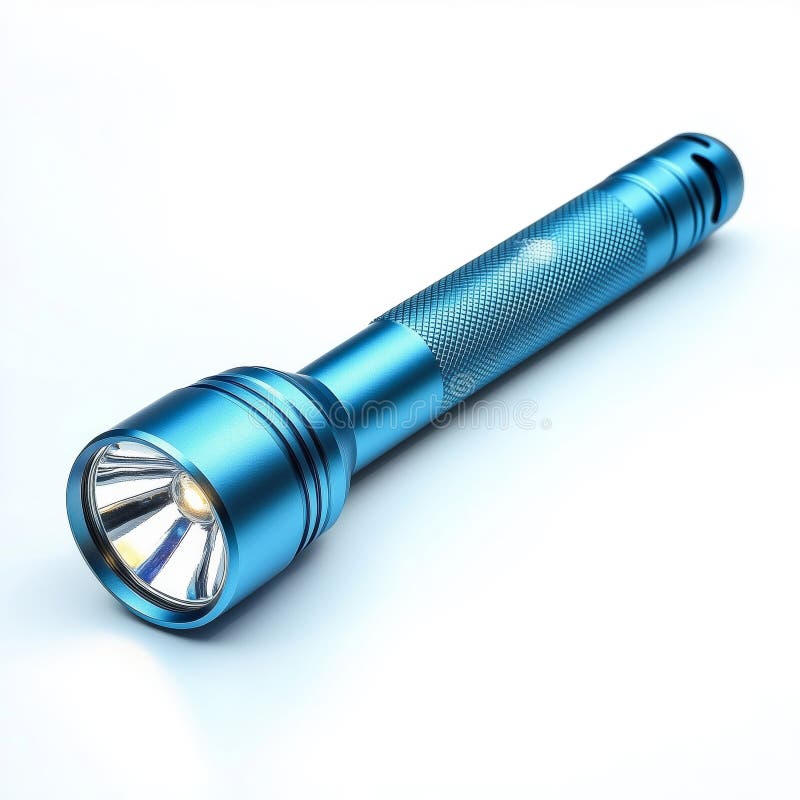 A Bright Blue Flashlight Rests Prominently on a Clean White Surface ...