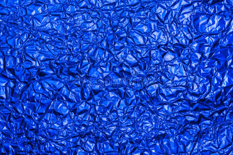 Bright Blue Foil Background with Shiny Crumpled Surface for Texture ...
