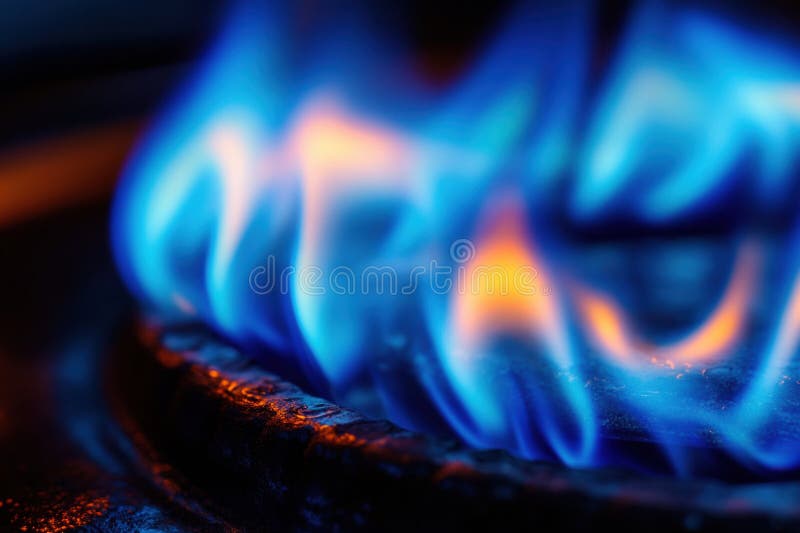 Bright Blue Gas Flame Emanating from a Stove Burner Creating an Intense ...