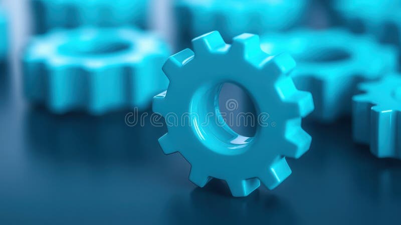 Bright Blue Gear on a Glossy Surface with a Blurred Background of ...
