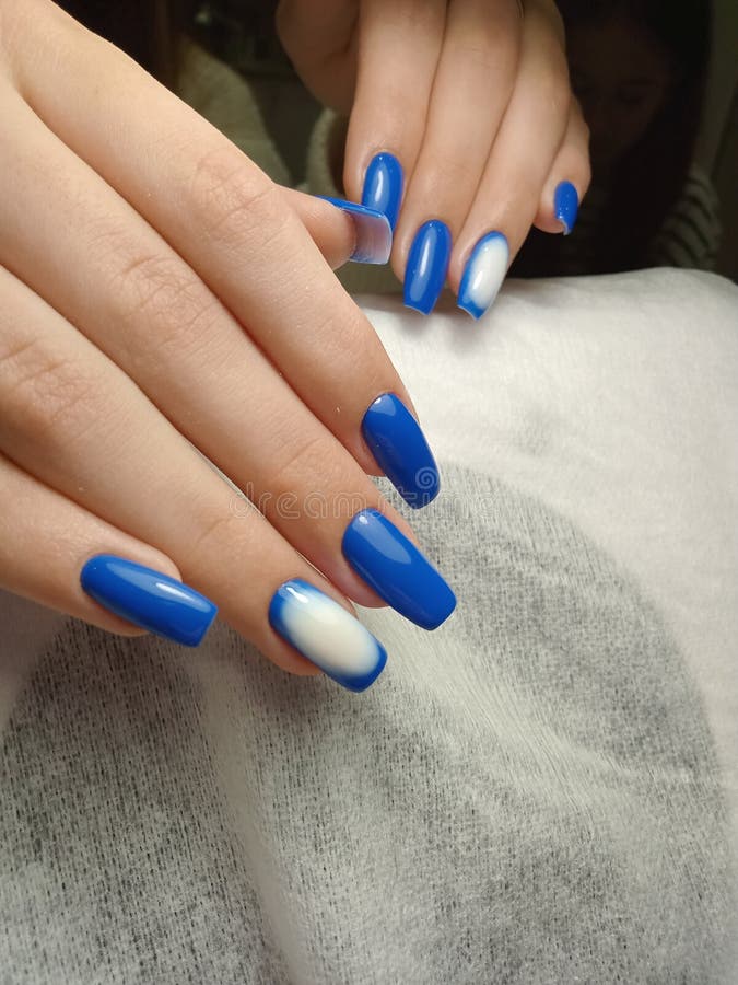 Bright Blue Gel Nail Polish Stock Image - Image of aqua, manicure ...