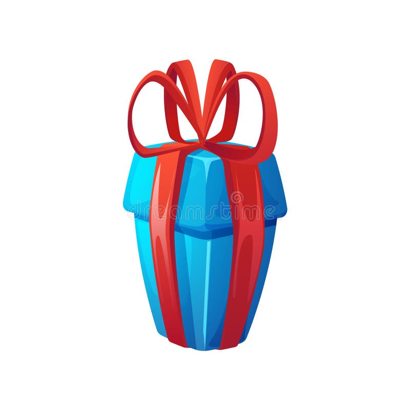 Bright Blue Gift Box with Red Ribbon and Bow Flat Style, Vector ...
