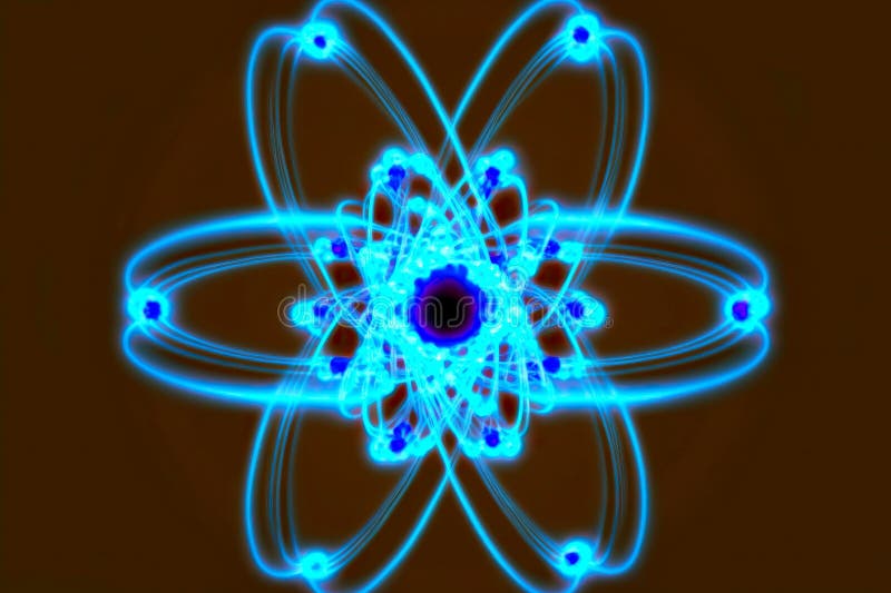 Bright Blue Glowing Atom Orbit Model with Lines Around Core Stock ...
