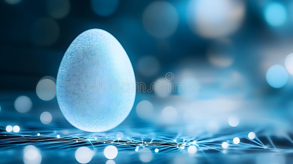 Bright Blue Glowing Egg with Futuristic Cyber Network Structure on ...
